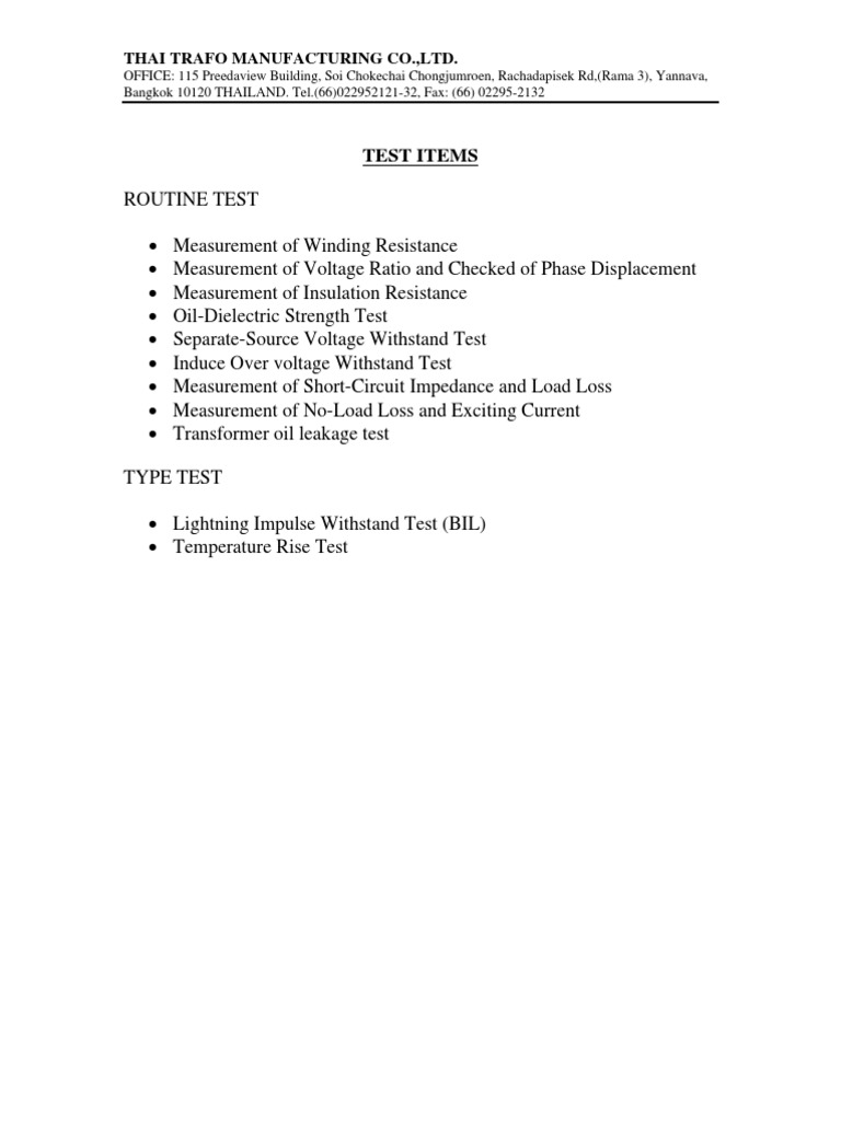 Test Procedure | PDF | Transformer | Force