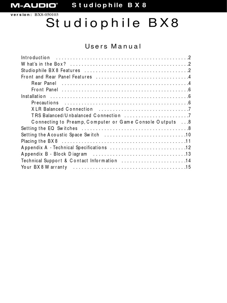 Studiophile BX8: Users Manual | PDF | Loudspeaker | Equalization (Audio)