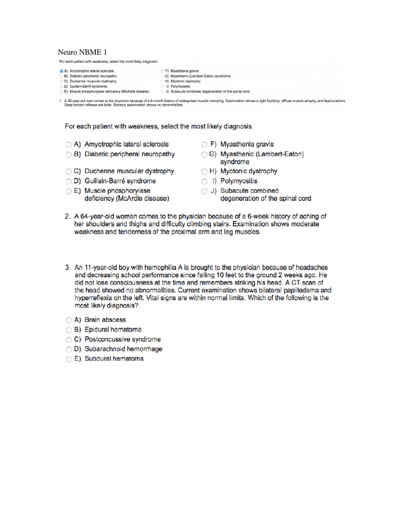 Neurology NBME Form 1 | PDF | Business