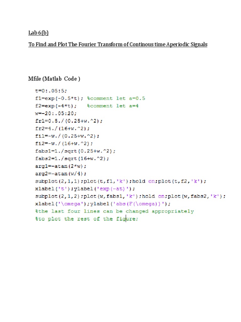 Lab 6 (B) To Find and Plot The Fourier Transform of Continous Time Aperiodic Signals | PDF