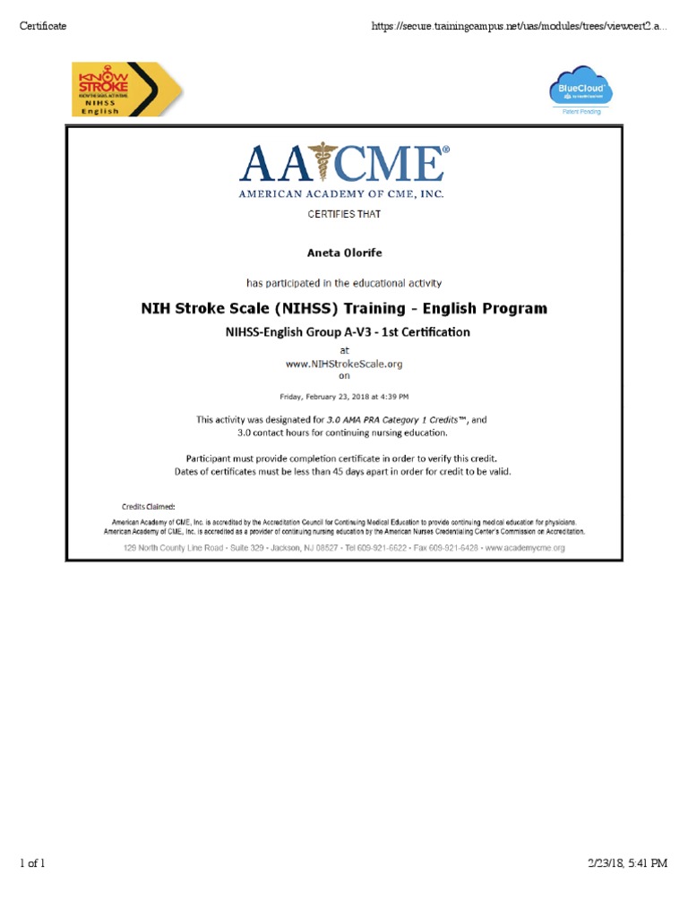 Nih Stroke Scale Cert | PDF