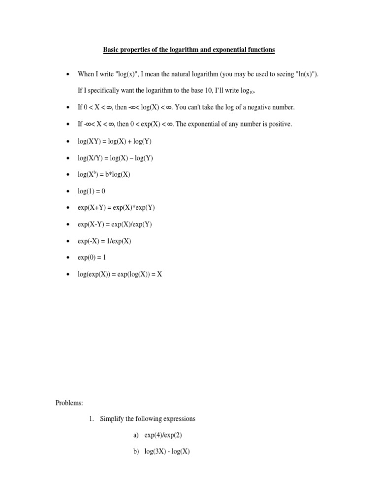 Basic Properties of The Logarithm and Exponential Functions | PDF