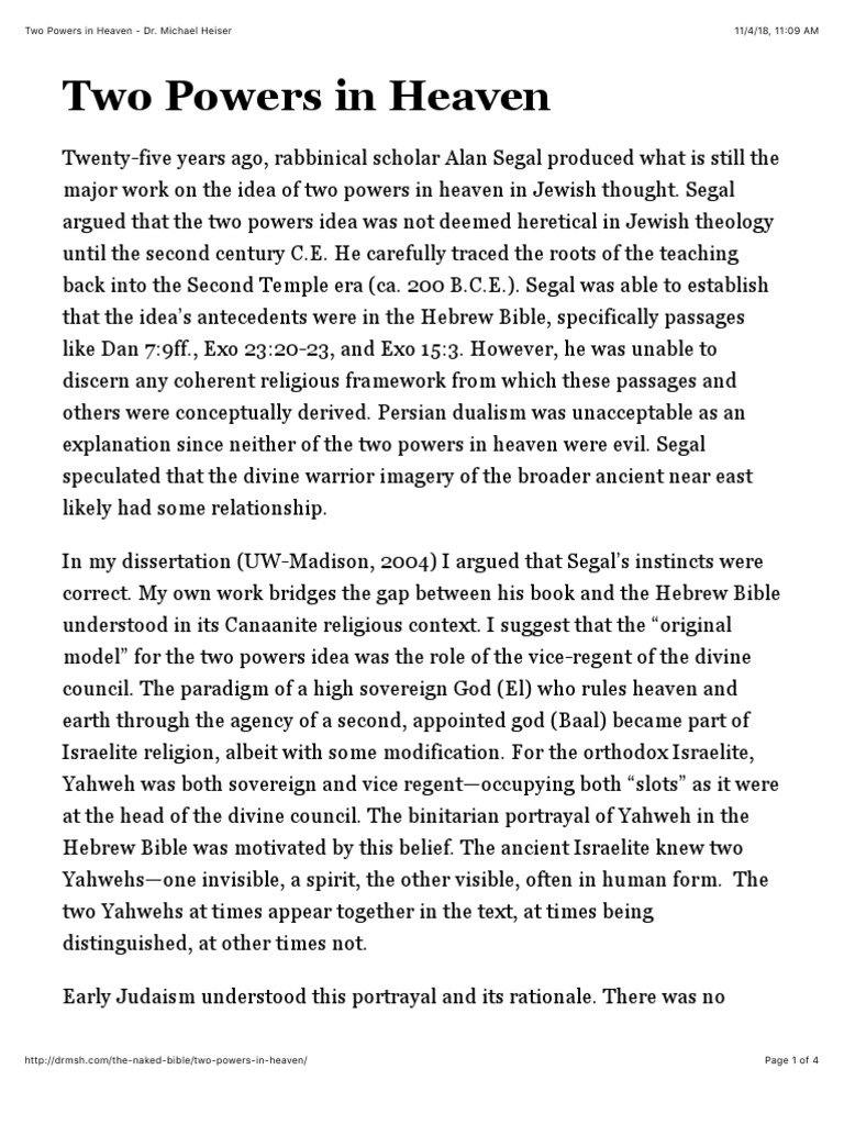 Two Powers in Heaven - Dr. Michael Heiser | PDF | Yahweh | Christology