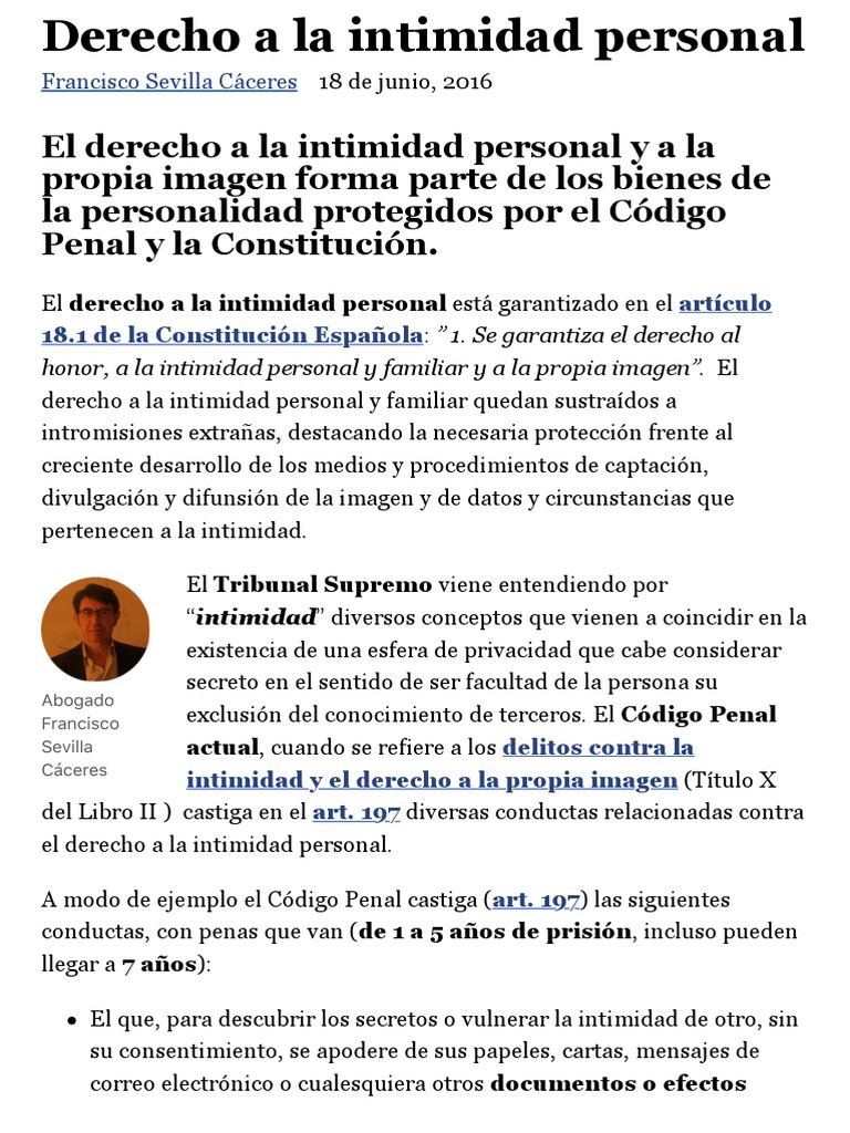 Derecho A La Intimidad Personal - Mundojuridico - Info | PDF | Derecho ...