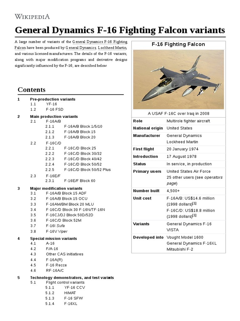 General Dynamics F-16 Fighting Falcon Variants | PDF | General Dynamics ...