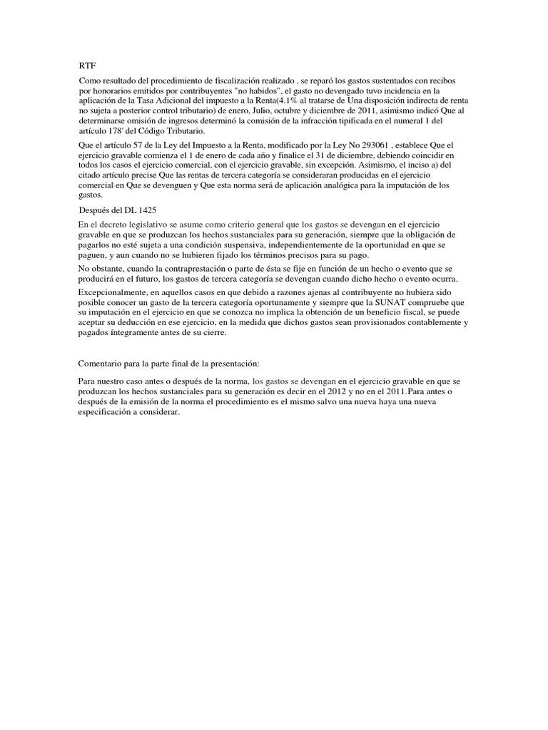 Aplicacion Del Analisis Del DL 1425 | PDF | Impuesto sobre la renta ...