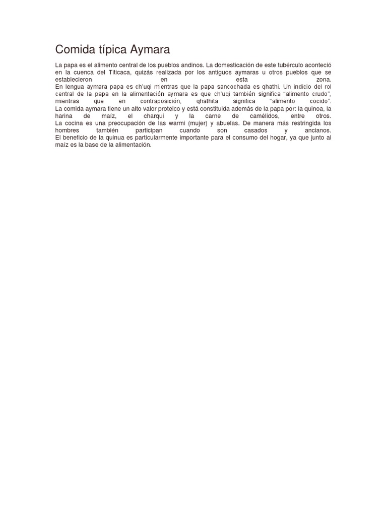 Comida Típica Aymara | PDF