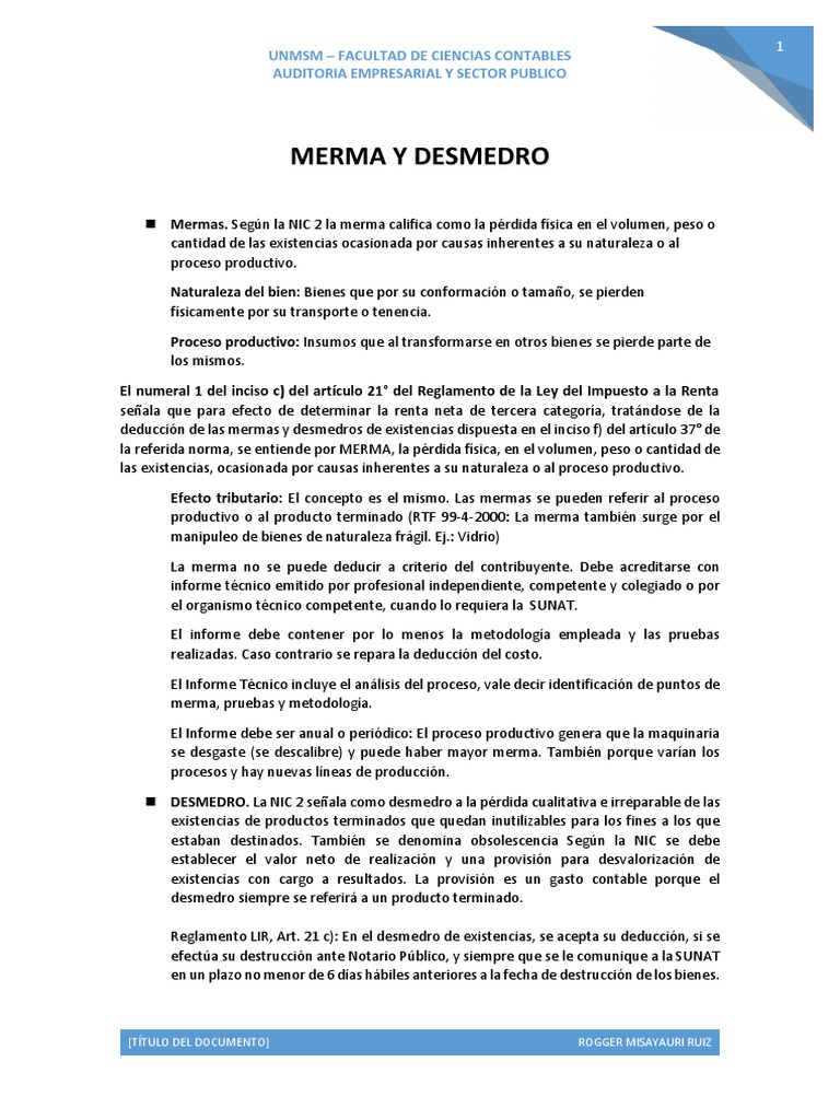 Merma y Desmedro. | PDF | Impuesto sobre la renta | Impuestos