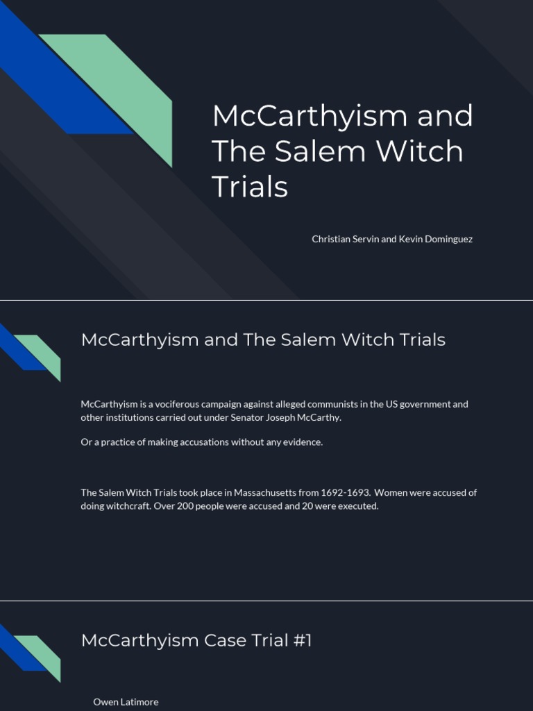 McCarthyism vs. Salem Witch Trials | PDF | Mc Carthyism | Witch Trials