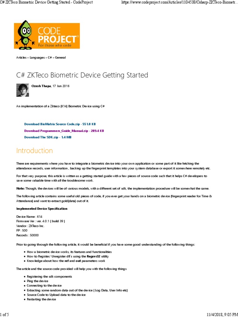 Interface With ZKTeco | PDF | Integer (Computer Science) | Biometrics