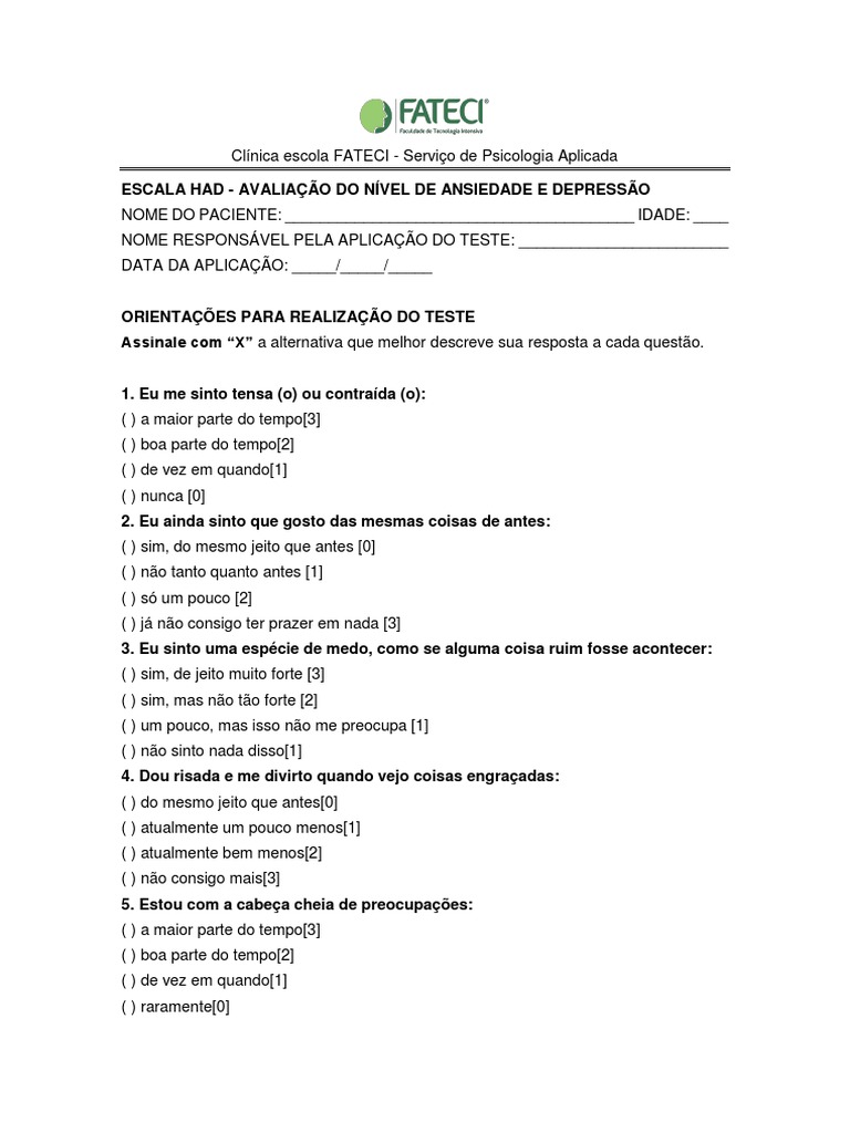 ESCALA HAD - AVALIAÇÃO DO NÍVEL DE ANSIEDADE E DEPRESSÃO.docx ...