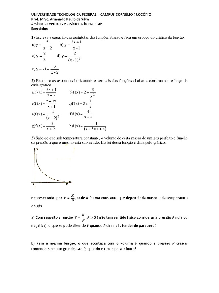 Exercios Assintotas Horizontais Verticais | PDF | Função (Matemática ...