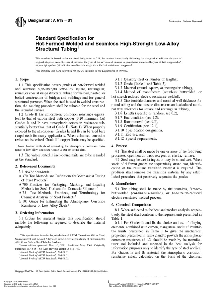 Astm A618 PDF | PDF | Pipe (Fluid Conveyance) | Strength Of Materials