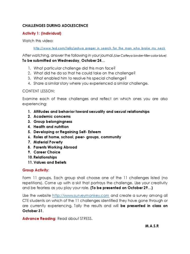 Challenges During Adolescence | PDF