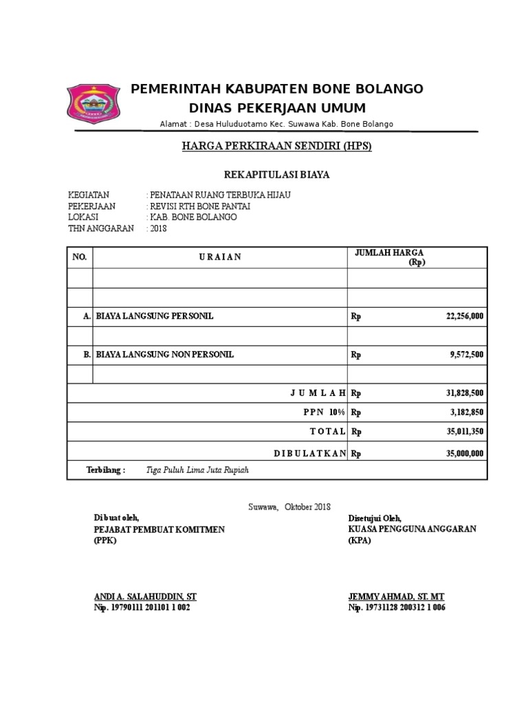 HPS Rev Design RTH Kec. Bone Pantai | PDF