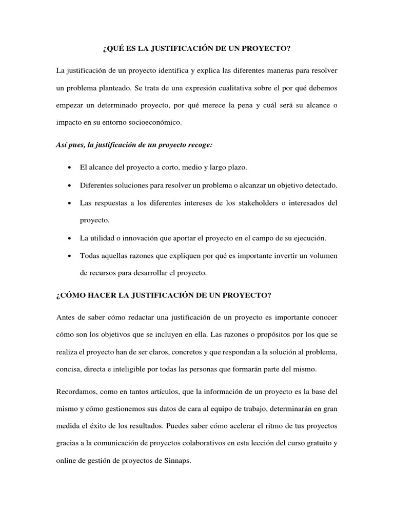 Qué Es La Justificación de Un Proyecto | PDF | Economias | Cognición