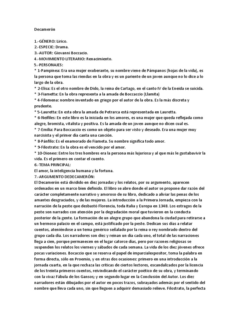 El Decameron Análisis | PDF | El decameron | Giovanni Boccaccio