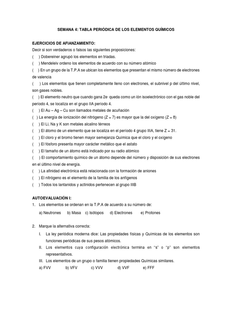 SEMANA 4 Ejercicios | PDF | Elementos químicos | Rieles