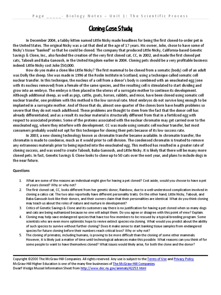 Cloning Case Study | PDF | Cloning | Life Sciences