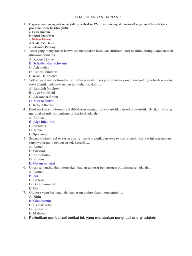 Soal Uh. 1 Xi Sel | PDF