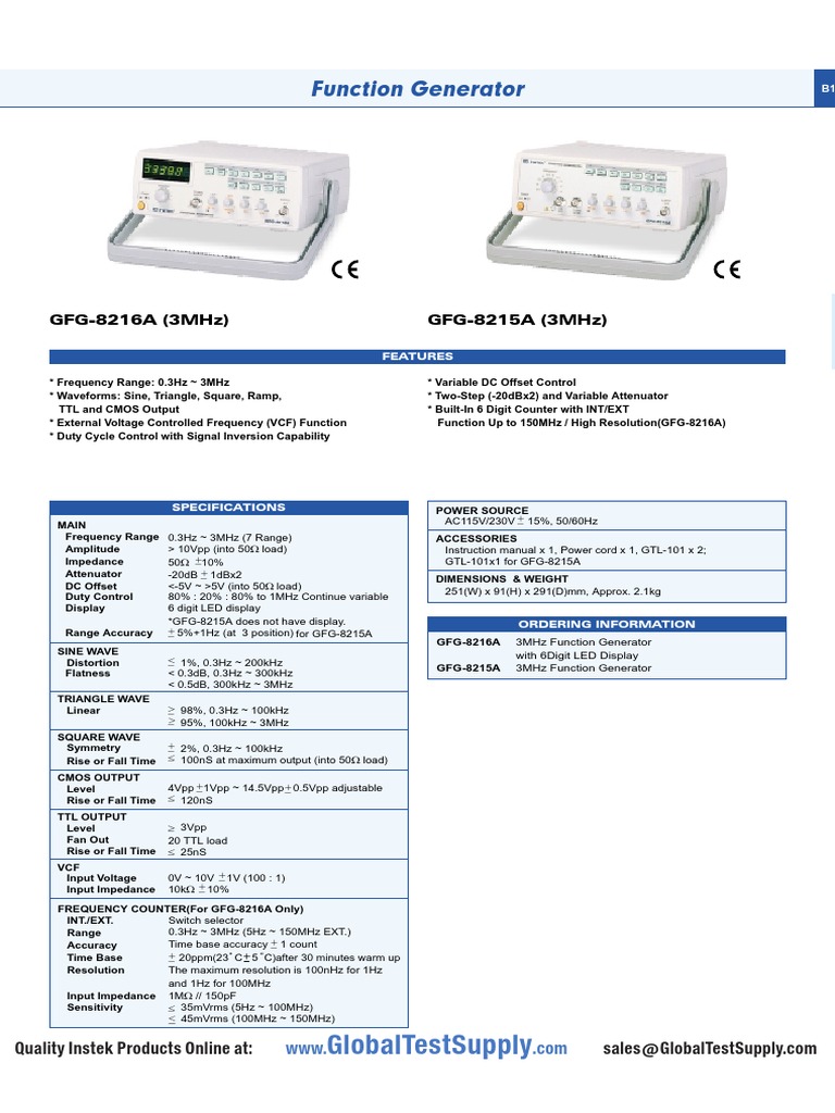 Instek GFG 8216a Function Generator Datasheet | Download Free PDF ...