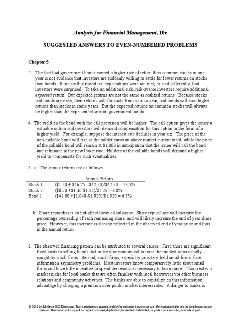 Suggested Answers To Even-Numbered Problems: Analysis For Financial Management, 10e | Download ...