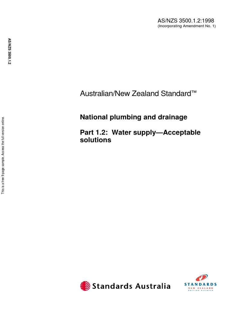 Australian/New Zealand Standard: National Plumbing and Drainage Part 1. ...
