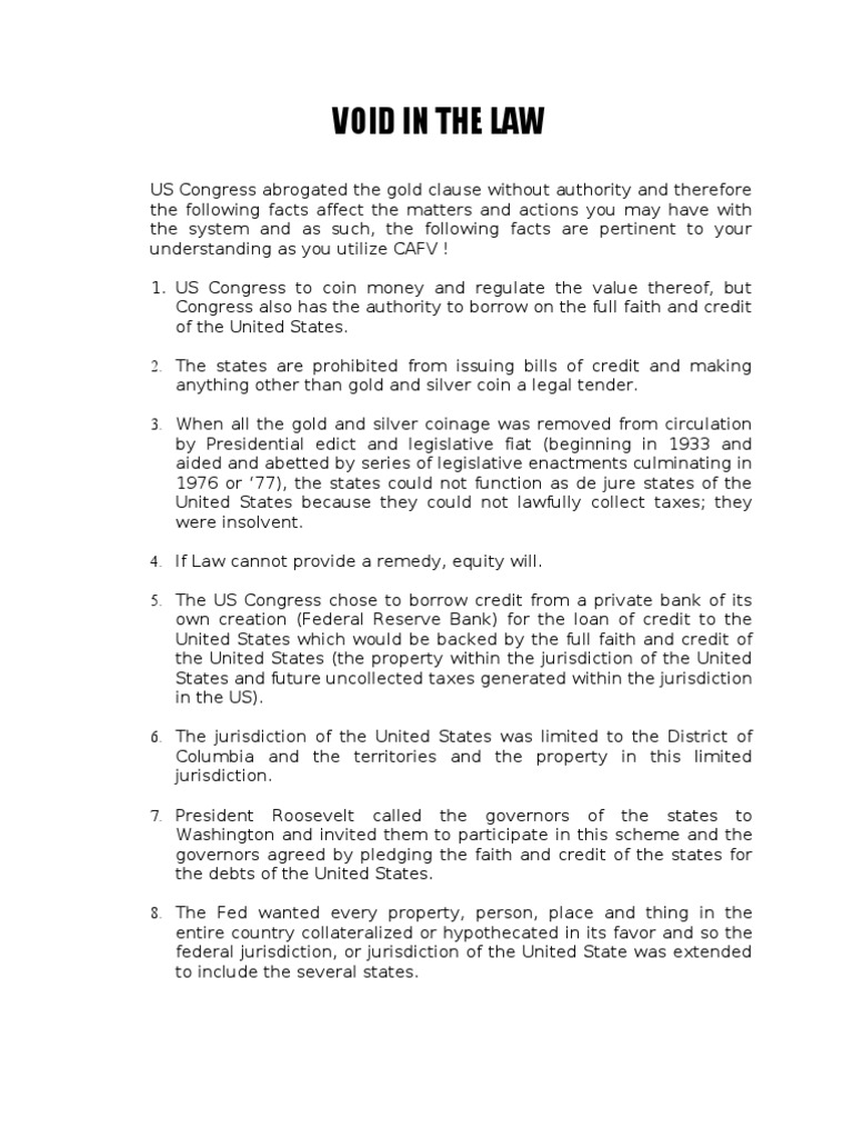 The Void in Law: How the Removal of Gold Standard and Acceptance of ...