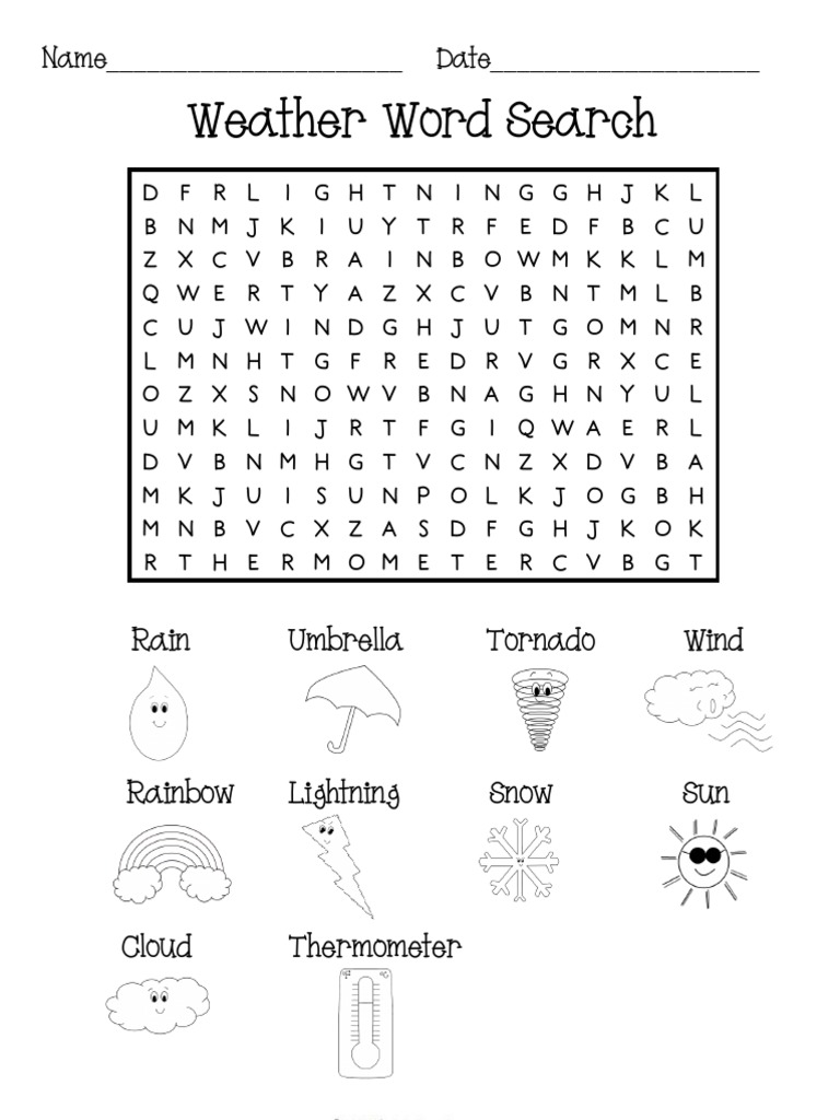 Weather Vocabulary Word Search Seek Find Puzzle | PDF | Weather | Storms