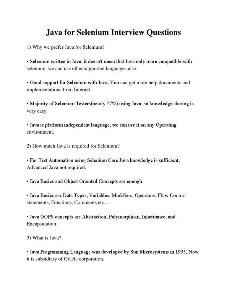 Java For Selenium Interview Questions Pdf Inheritance Object Oriented Programming Class