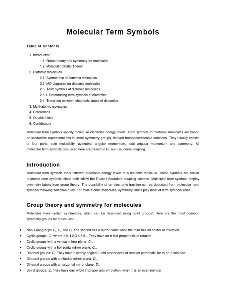 Molecular Term Symbols | PDF | Molecular Orbital | Molecules