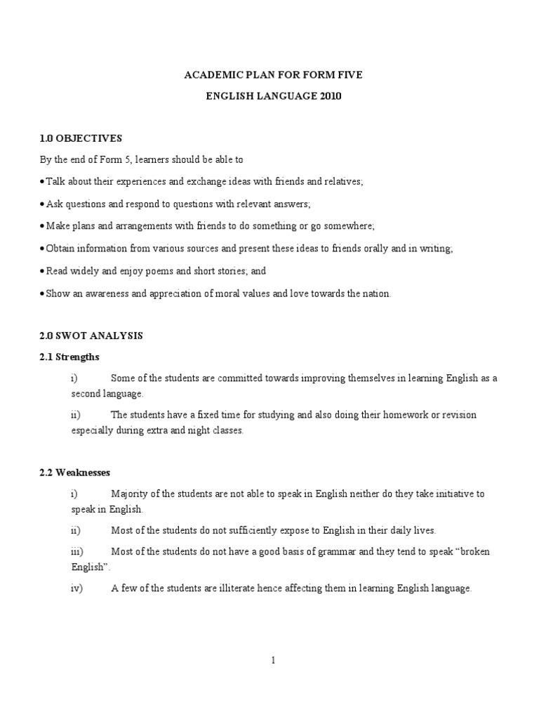 Form 5 Strategic Academic Plan Form 5 2010 | PDF