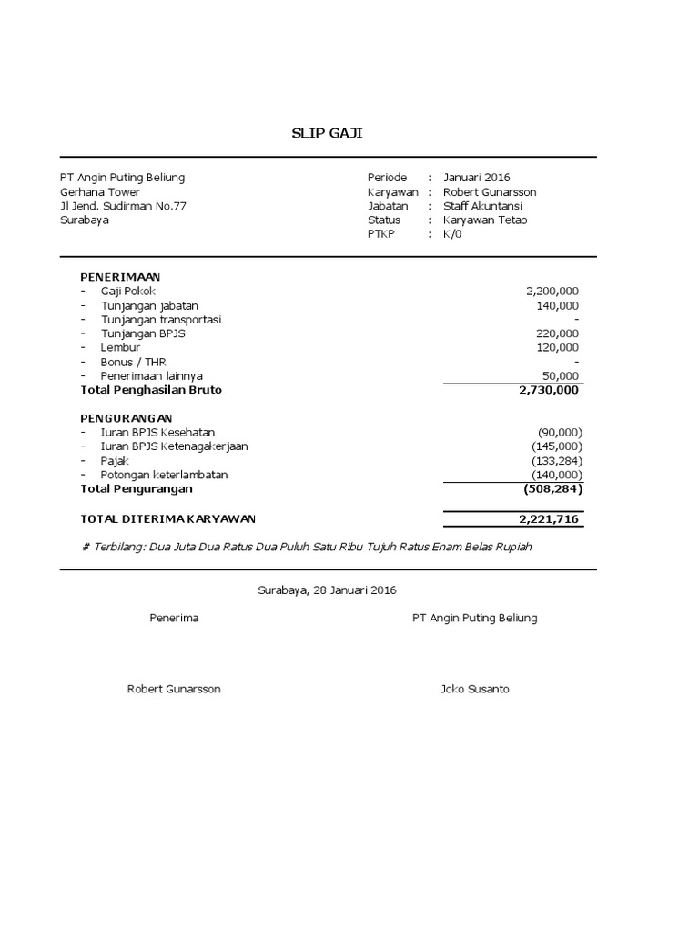 Contoh Slip Gaji Karyawan | PDF