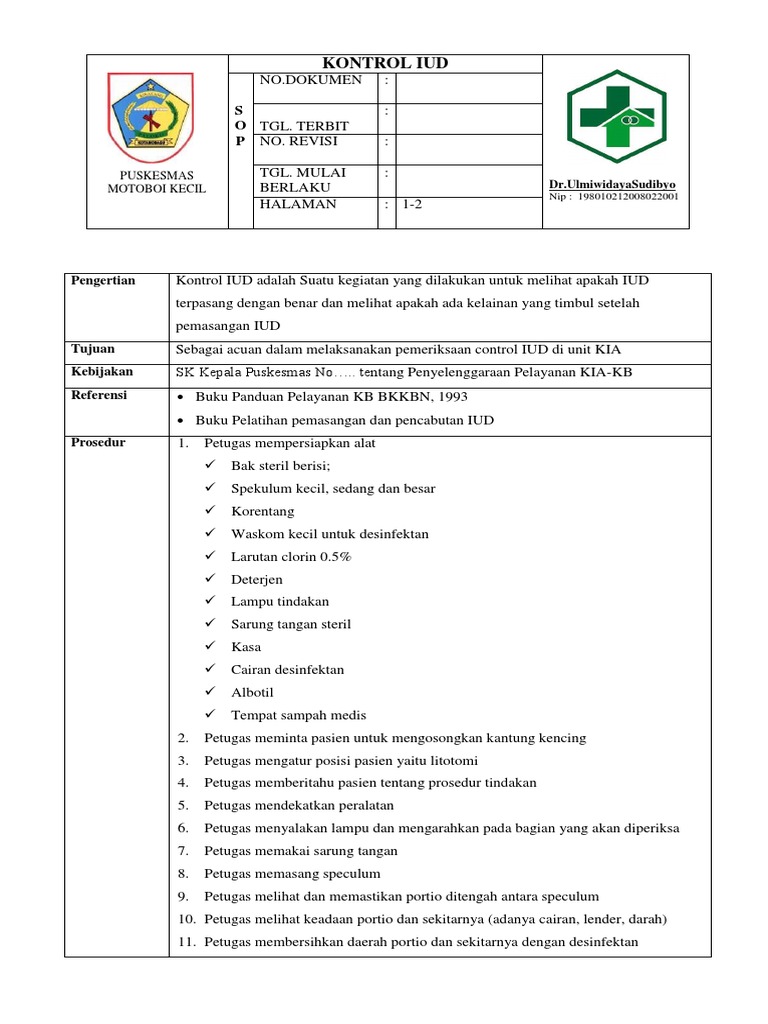Sop Kontrol Iud | PDF