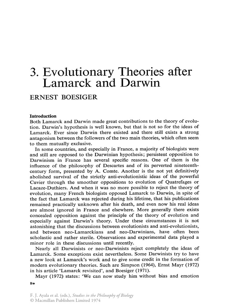 Evolutionary Theories After Lamarck and Darwin: Ernest Boesiger | PDF ...