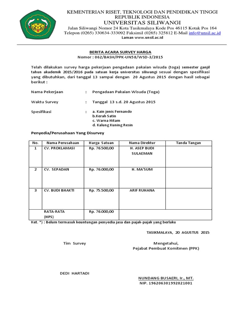 Contoh Berita Acara Survey Harga | PDF