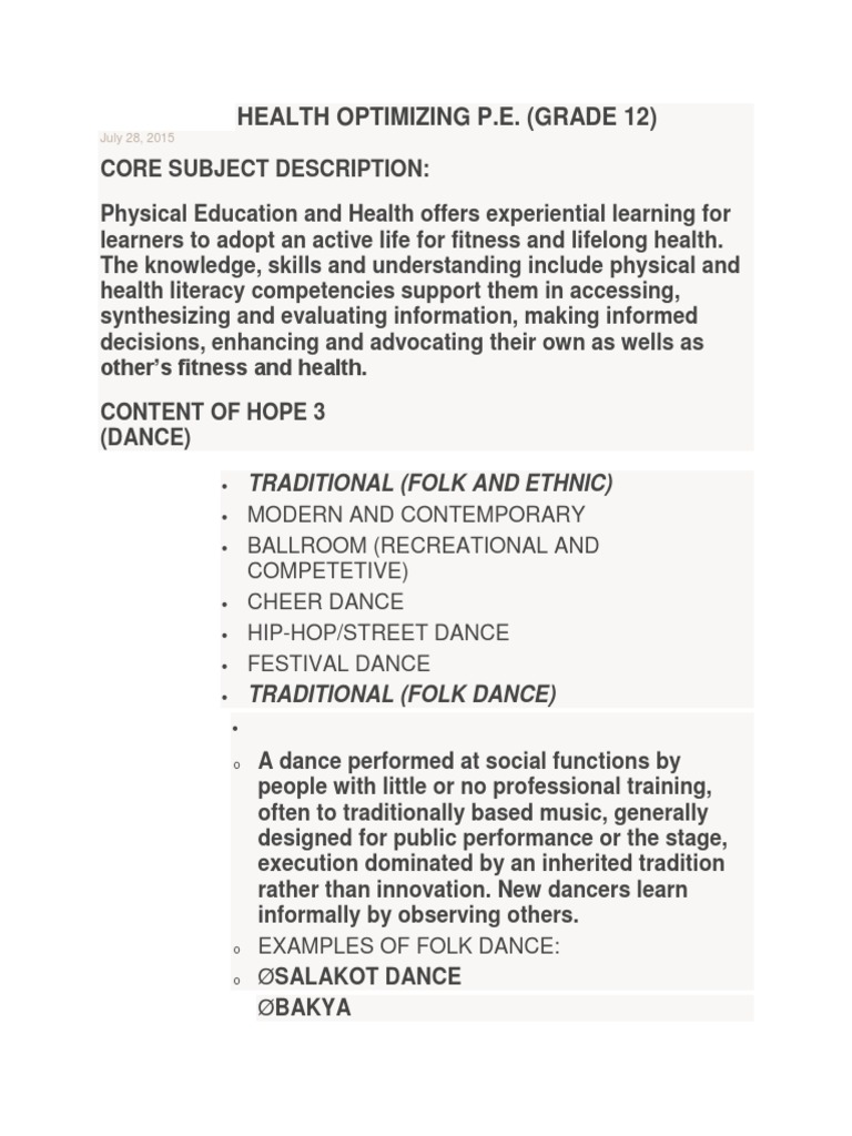 Grade 12 Pe CG and TG | PDF
