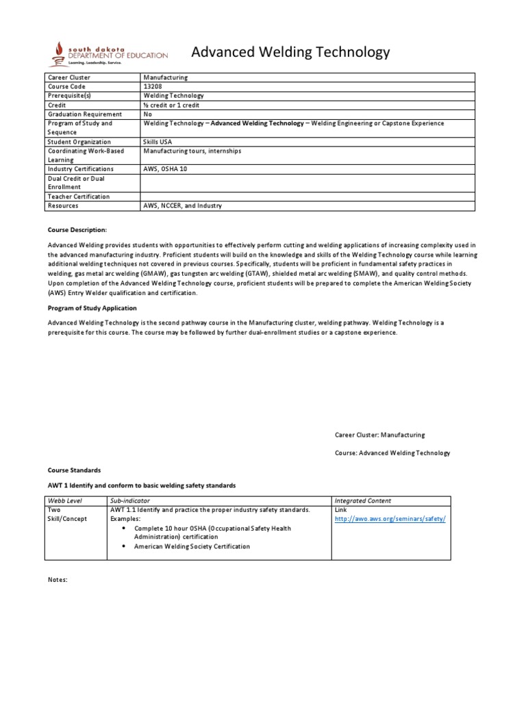 Advanced Welding Technology: Course Description | PDF | Welding ...