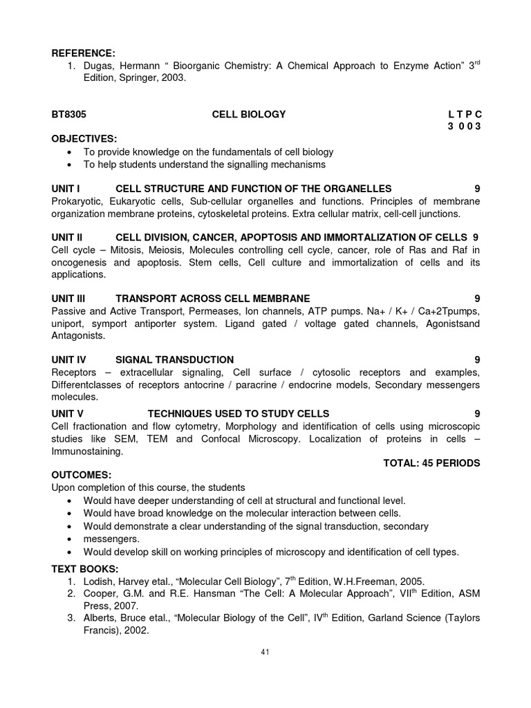 syllabus | Cell (Biology) | Cell Biology