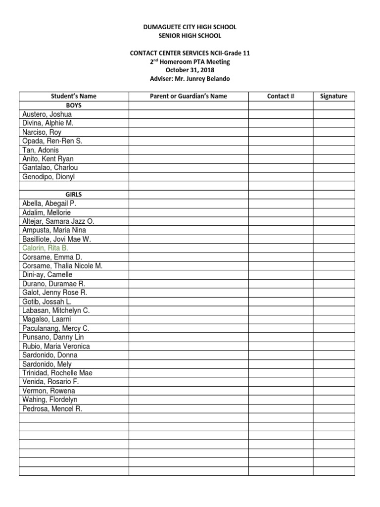 2nd Pta Attendance | PDF