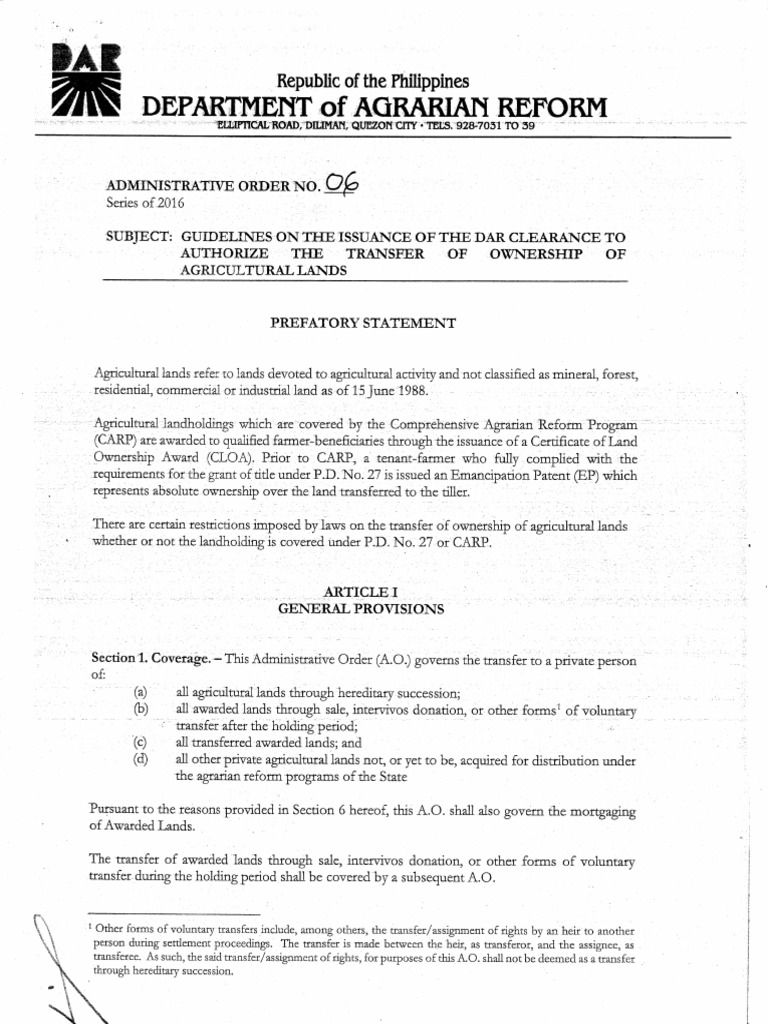 DAR AO 6 Series of 2015 PDF | PDF