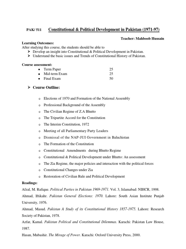 Constitutional Political Development in Pakistan 1971 97 | PDF ...