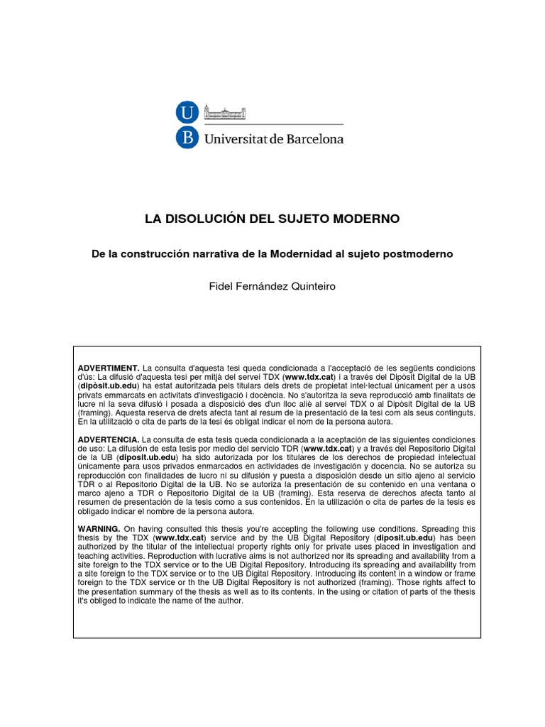 Tesis - Del Sujeto Moderno Al Sujeto Posmoderno | PDF | Paradigma ...
