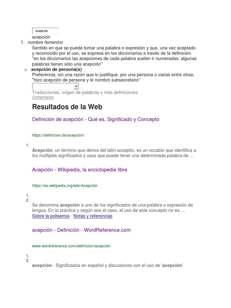 Acepción | PDF | Diccionario | Palabra
