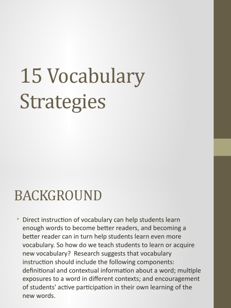 15 Vocabulary Strategies | PDF | Vocabulary | Learning
