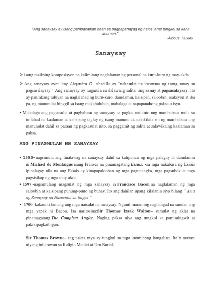 Sanaysay Handout | PDF