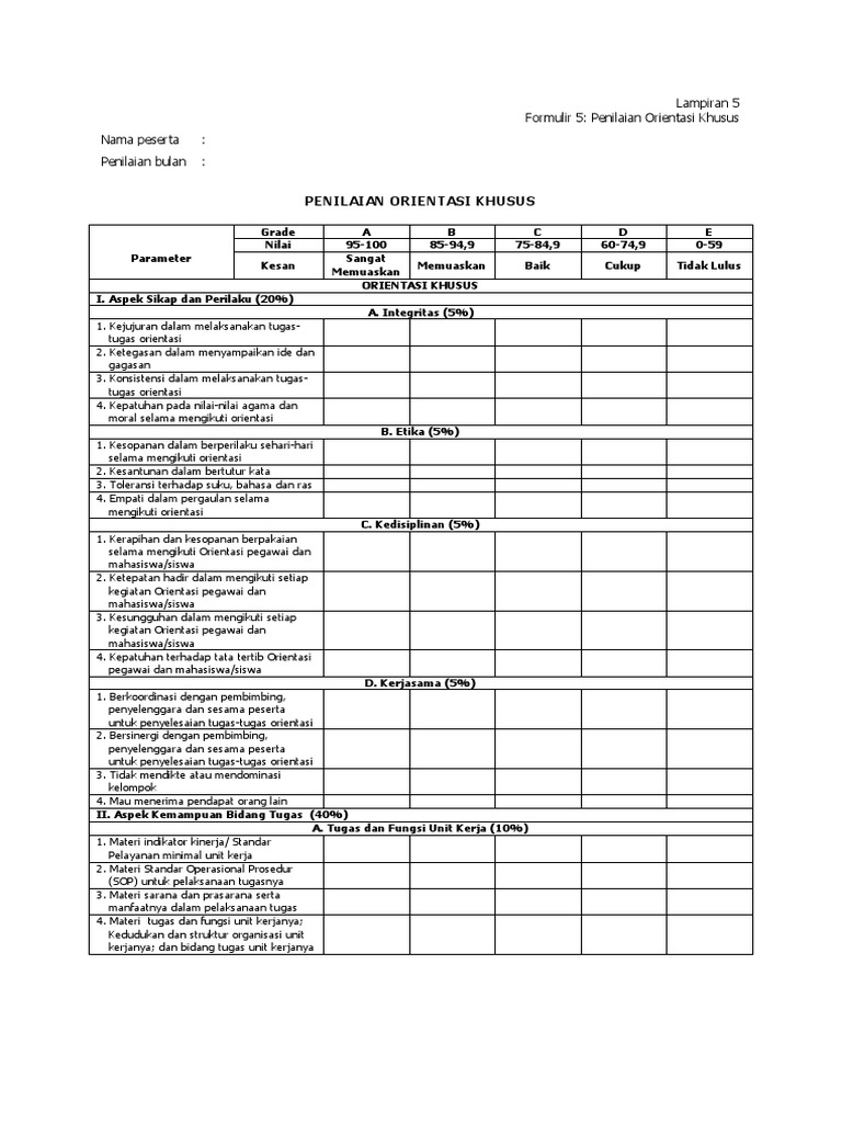 Form Penilaian Orientasi Khusus | PDF