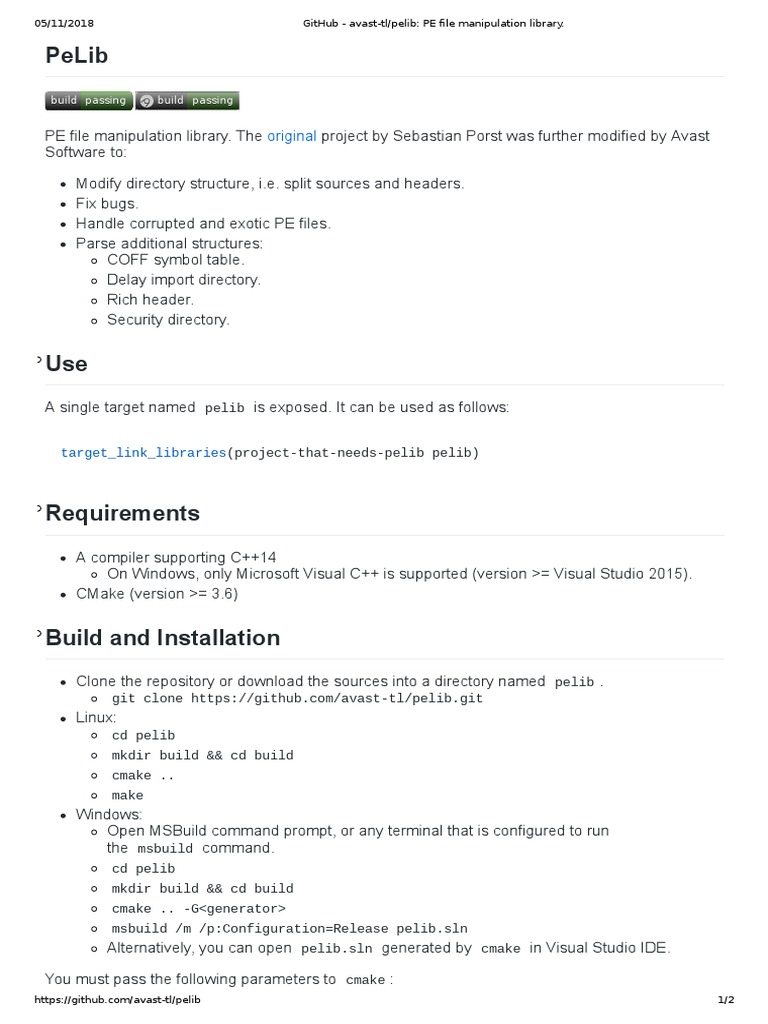 GitHub - Avast-Tl - Pelib - PE File Manipulation Library | PDF ...