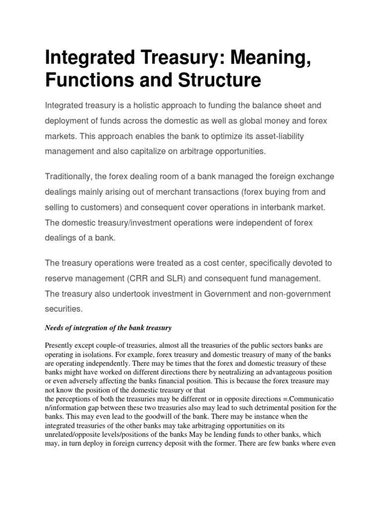 Integrated Treasury: Meaning, Functions and Structure: Needs of ...