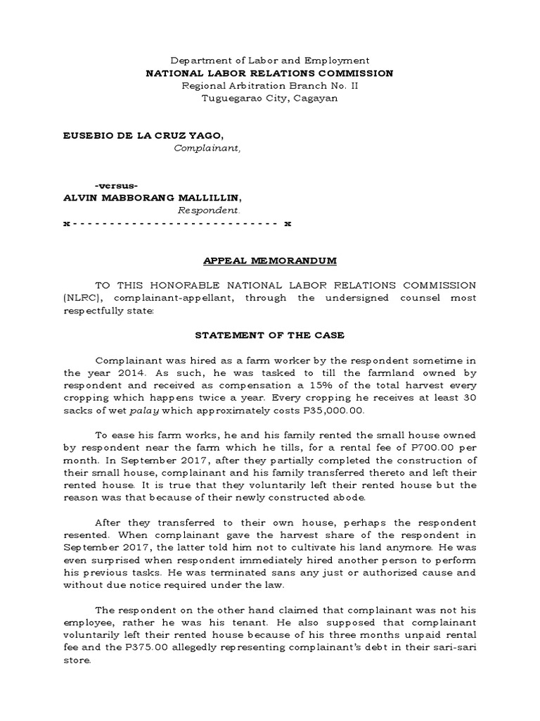 Appeal Memorandum Scribd | PDF | Arbitration | Employment